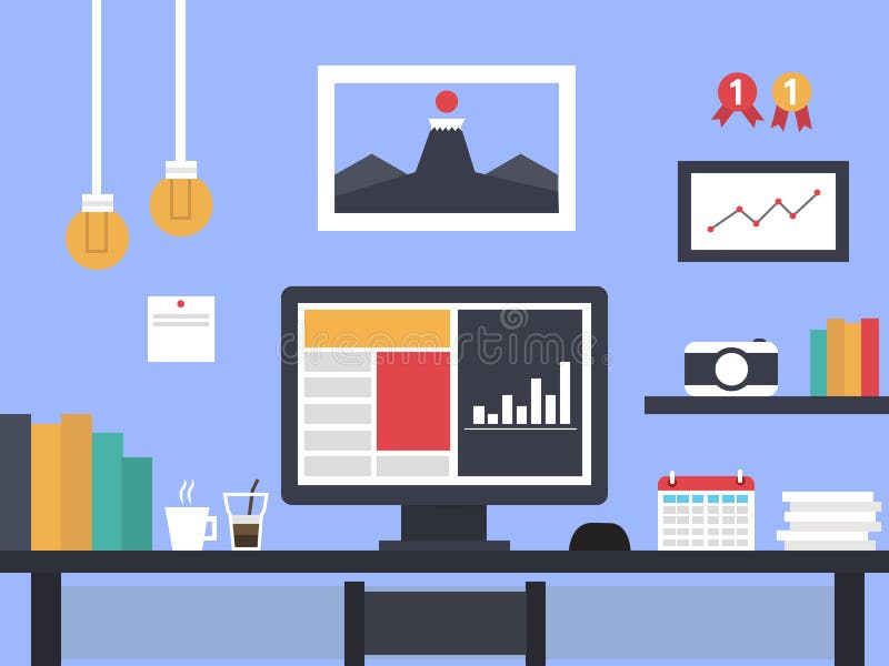 Workstation, Flat Design Vector Icon Stock Vector - Illustration of ...