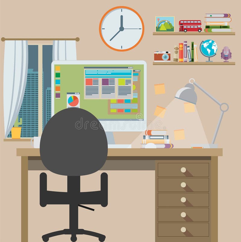 Workstation Flat Design stock vector. Illustration of equipment - 41266215