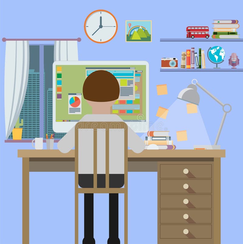 Workstation, flat design stock vector. Illustration of office - 70872732