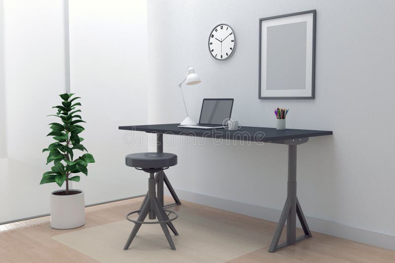 Side View Workstation with Frame & Screen Mockup Stock Illustration ...