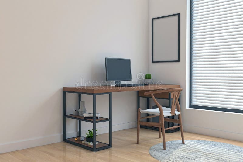 Side View Workstation with Frame & Screen Mockup Stock Illustration ...