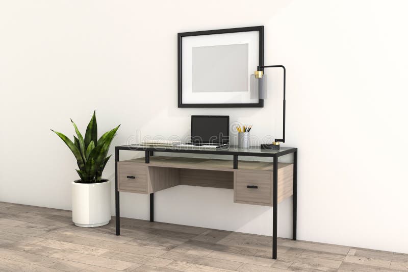 Side View Workstation with Frame & Screen Mockup Stock Illustration ...