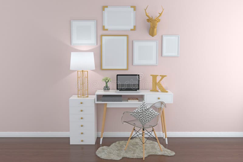 Front View Workstation with Five Frame & Screen Mockup Stock ...