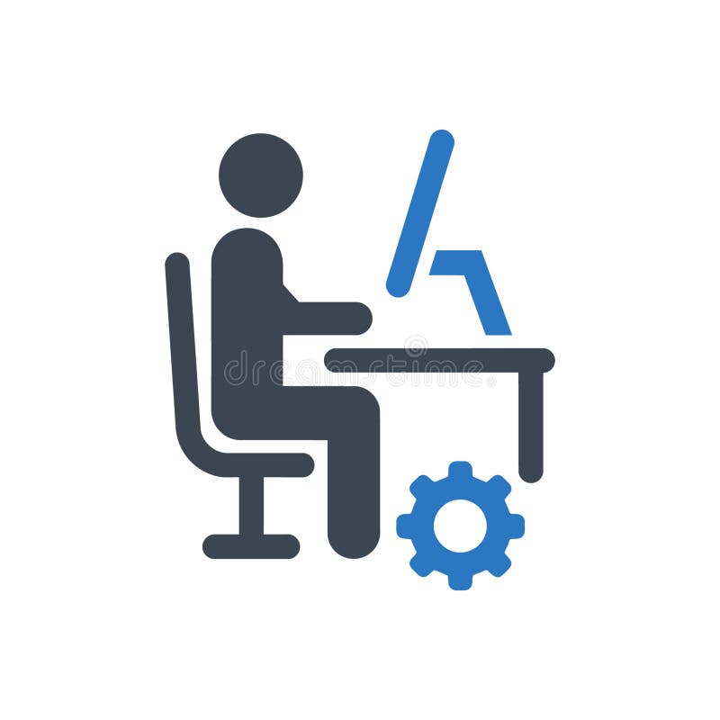 Workstation with Gear Icon stock vector. Illustration of technology ...