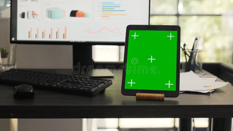 Workstation with Greenscreen on Tablet Stock Photo - Image of computer ...