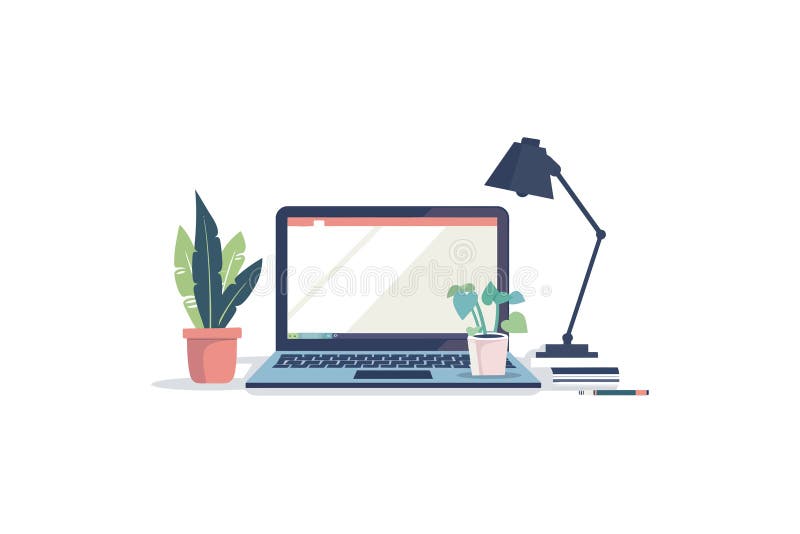 Workstation with Laptop and Plants. Vector Illustration Design Stock ...