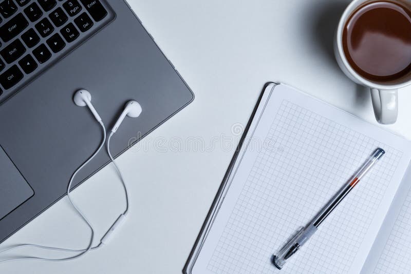 Workstation with Laptop Top View on White Background Stock Image ...