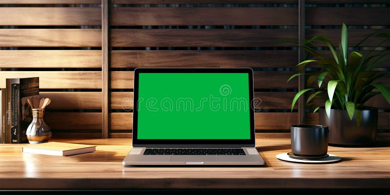 Workstation Setup, Laptop on Desk, Horizontal View Layout Mockup with ...