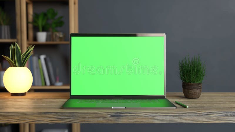 Workstation Setup, Laptop on Desk, Horizontal View Layout Mockup with ...