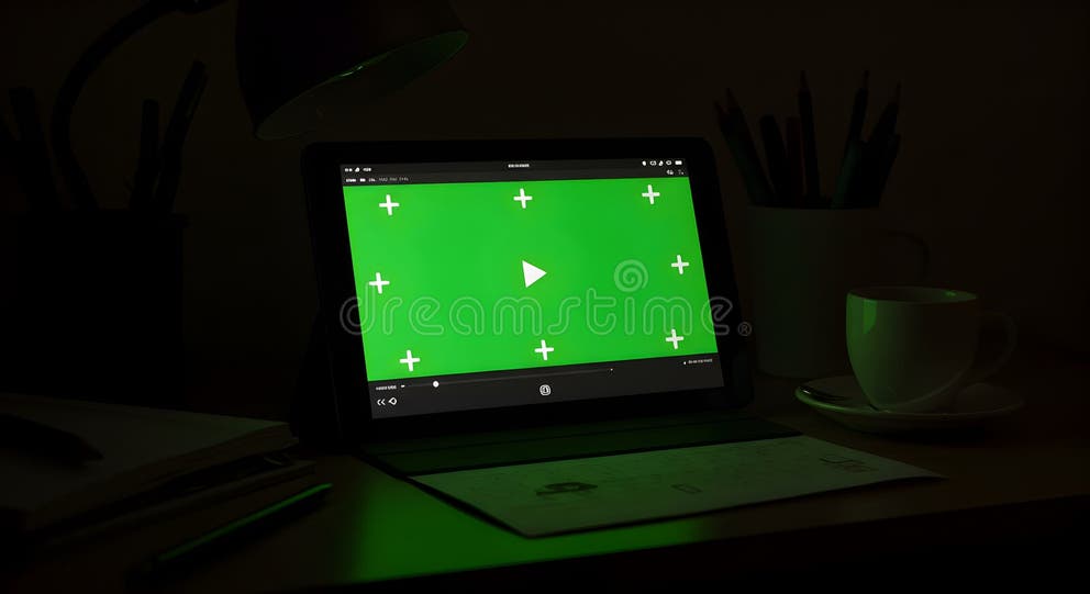 Workstation with Tablet Displaying Green Screen for Customizable ...
