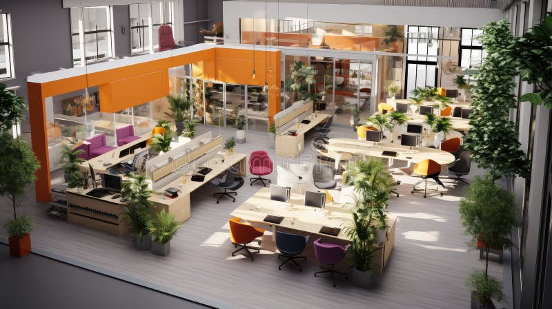 Office Plan in Top View. Round Table Business Meeting Discussion of the ...