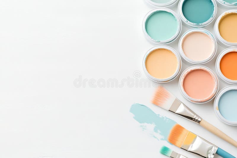 Worktable with Arranged Acrylic Paint Samples in Soft Tones Stock ...