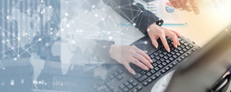 Workteam Working on a Computer; Panoramic Banner Stock Photo - Image of ...