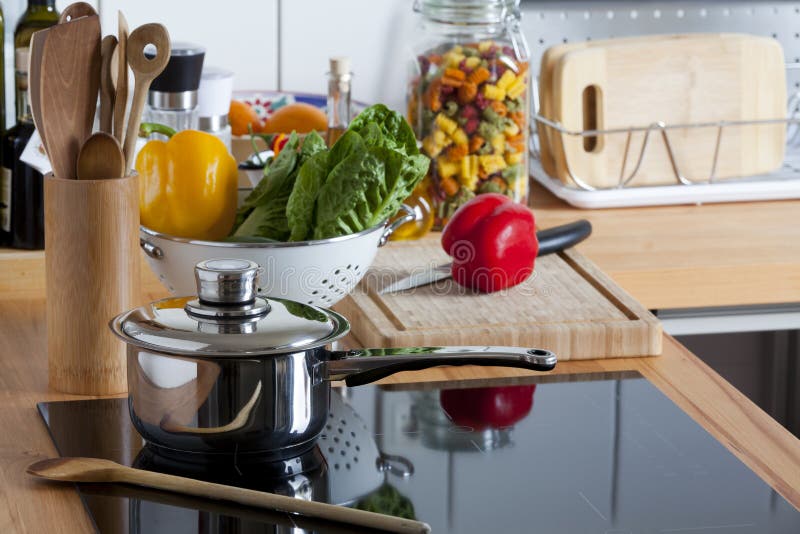 Worktop with Many Kitchen Utensils Stock Image - Image of vegetable ...