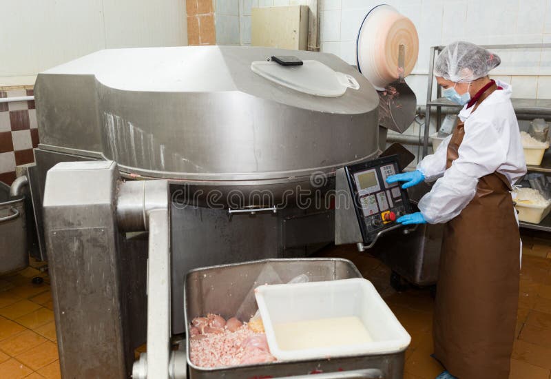 Workwoman Programming Meat Mixing Machine Stock Photo - Image of female ...