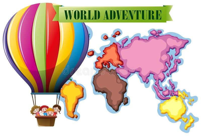 World Adventure Poster with Map and Balloon Stock Vector - Illustration ...