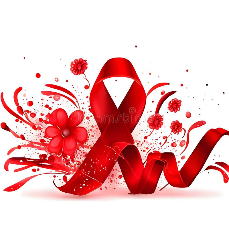 World Aids Day Celebration with Flower Splashed Red Ribbon Ai Generated ...