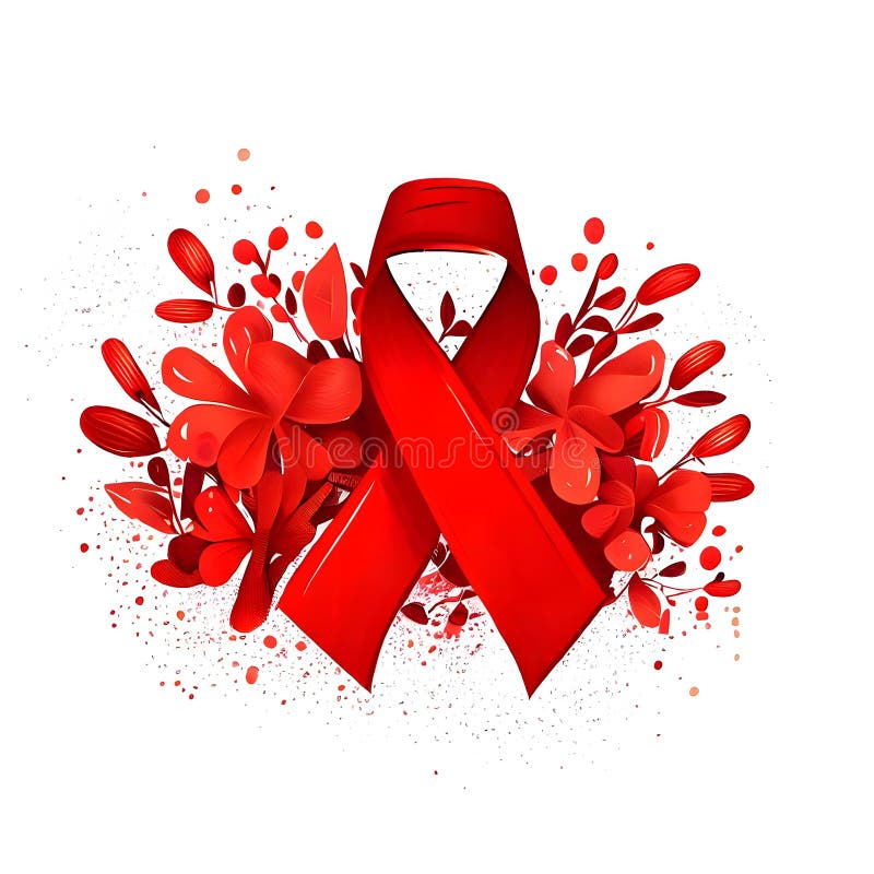 World Aids Day Celebration with Flower Splashed Red Ribbon Ai Generated ...
