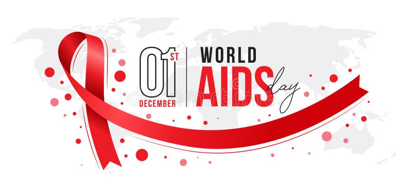 World Aids Day - Text and Red Ribbon Sign with Red Circle Bubbles ...