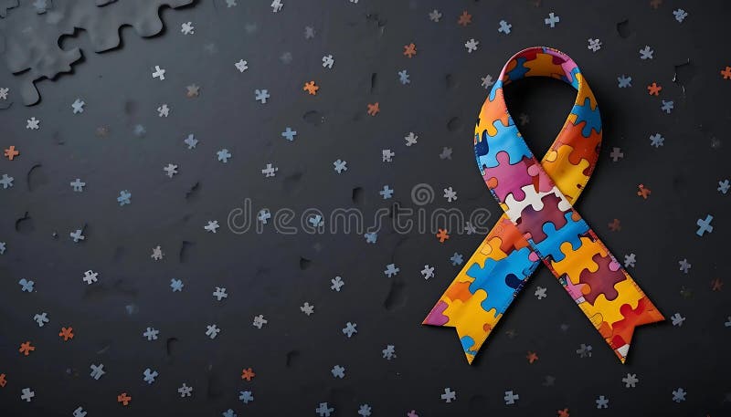 Autism Awareness Ribbon with Puzzle Pieces on Dark Background by AI ...