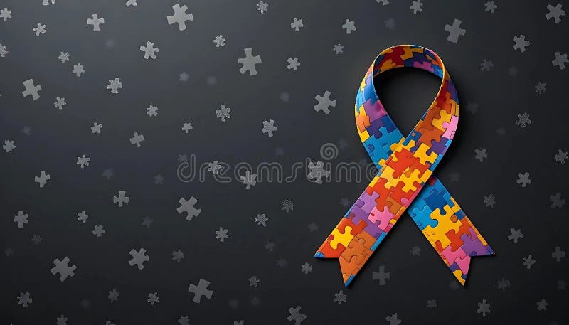 Autism Awareness Ribbon with Puzzle Pieces on Dark Background by AI ...