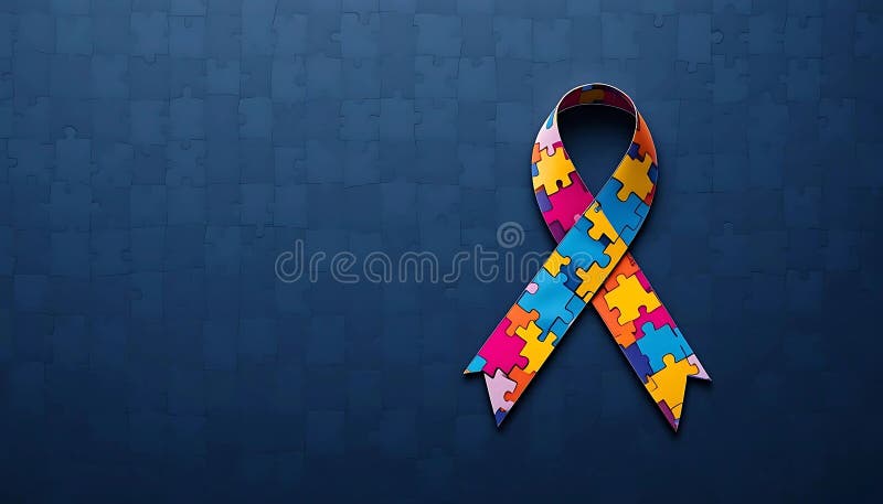 Awareness Ribbon with Puzzle Pieces Design on Dark Blue Background by ...
