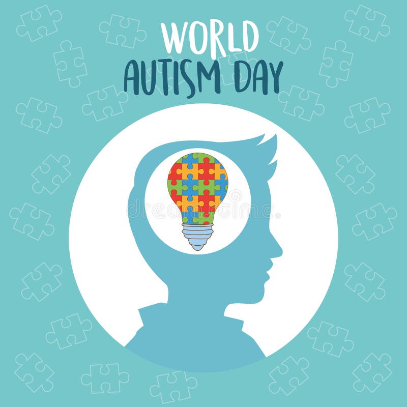 World Autism Day with Profile and Bulb Puzzle Stock Vector ...