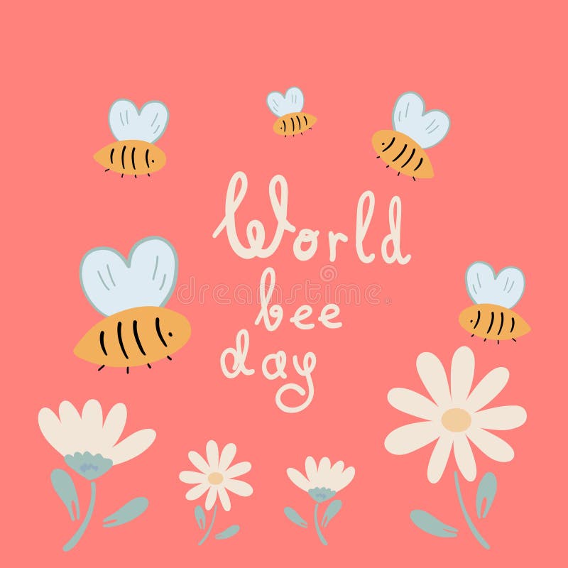 World Bee Day Bees Insect Flowers Flat Design Poster Stock Vector ...