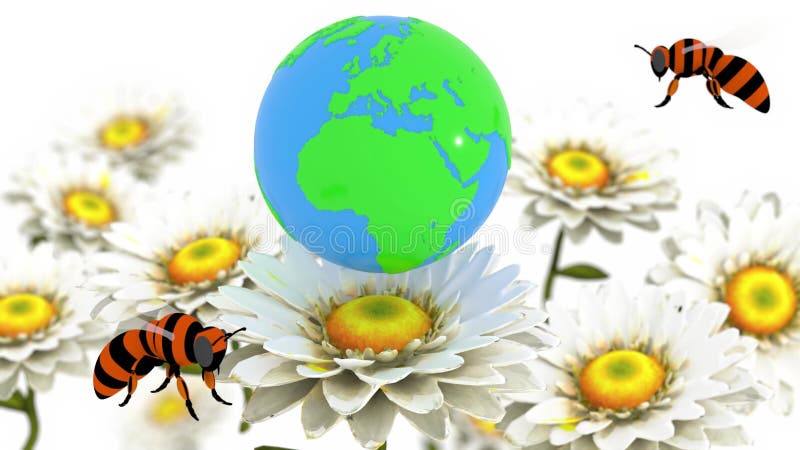 World Bee Day Celebration Planet Earth Chamomile Flowers 3d Stock ...