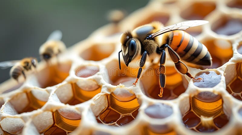 World Bee Day. Bees Working on Honey Cells. Close Up Macro. World Bee ...
