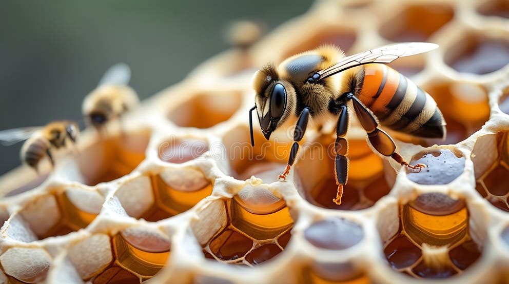 World Bee Day. Bees Working on Honey Cells. Close Up Macro. World Bee ...