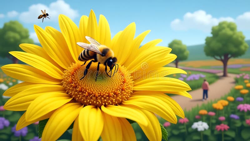 Bee on the sun followers stock illustration. Illustration of honeycomb ...