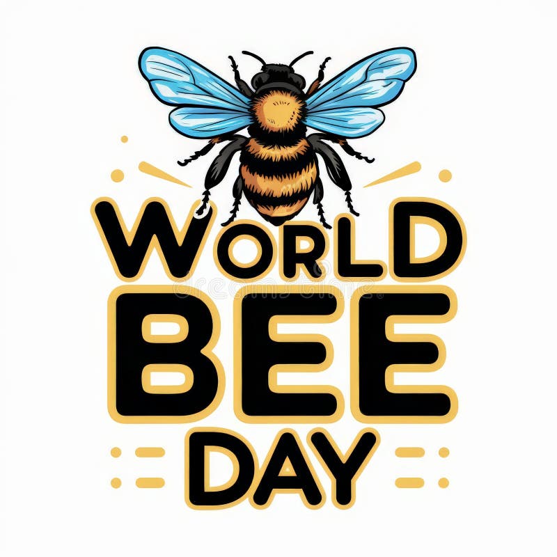 World Bee Day Typography Lettering with Funny Bee and Honeycomb Beehive ...