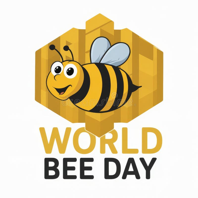 World Bee Day Typography Lettering with Funny Bee and Honeycomb Beehive ...