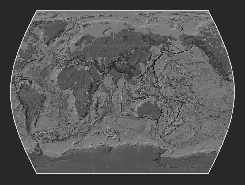 World Map. Bilevel. Natural Earth II Projection. Meridian: 90 Ea Stock ...