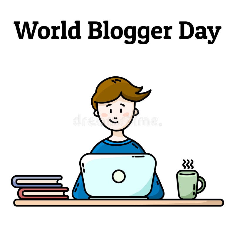 World Blogger Day Postcard. Boy with Laptop Stock Vector - Illustration ...