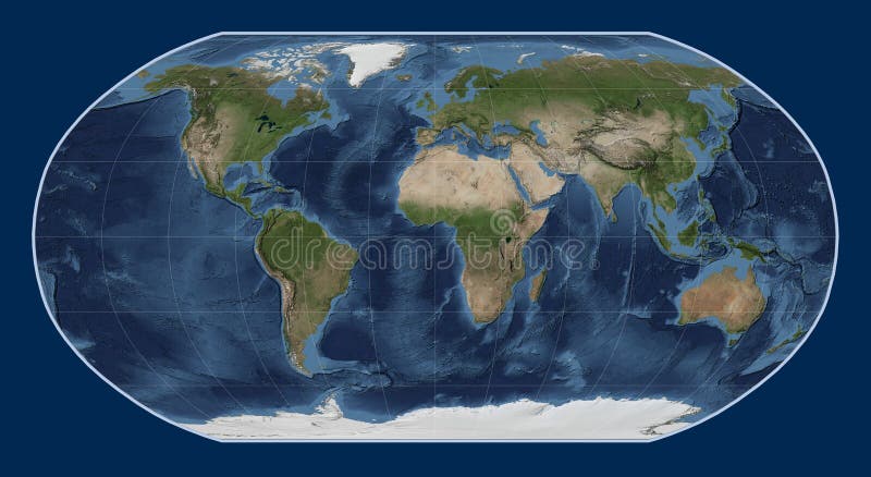 World Satellite Map - 0 PM. Robinson Stock Illustration - Illustration ...
