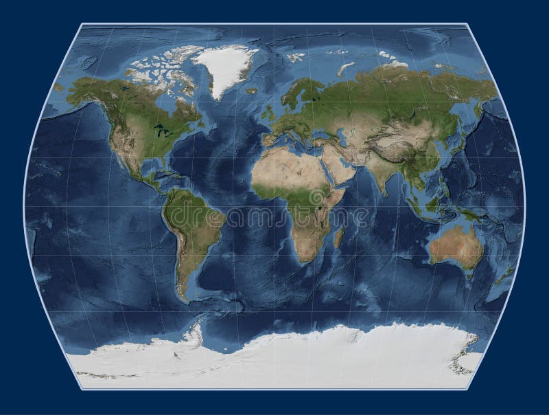 World Map. Satellite. Van Der Grinten I Projection. Meridian: -9 Stock ...