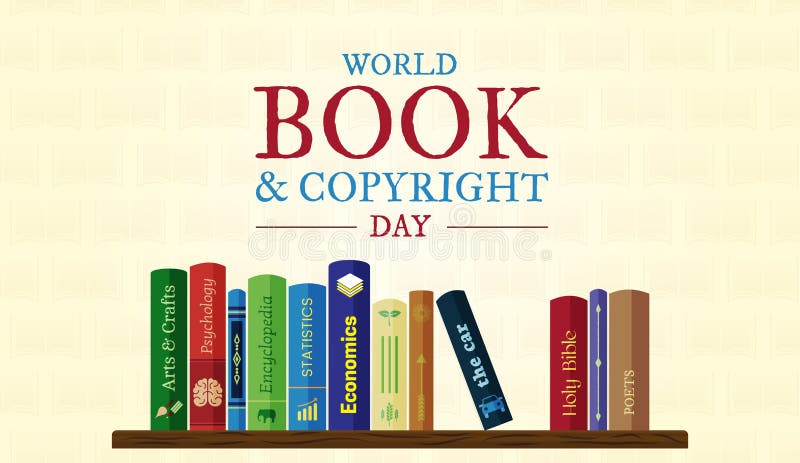 World Book & Copyright Day Background Illustration Design with Library ...