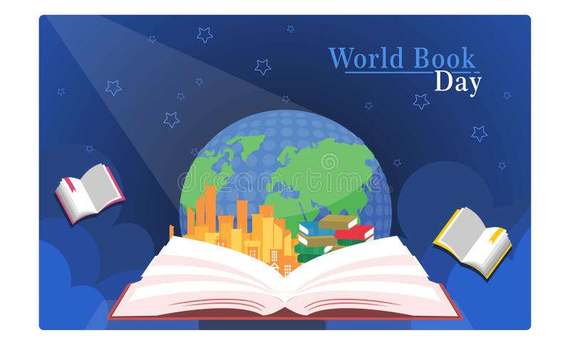 World Book Day, April 23. Open Book with Earth Globe. World Book Day ...