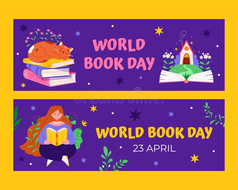 World Book Day Banners in Flat Design Stock Illustration - Illustration ...