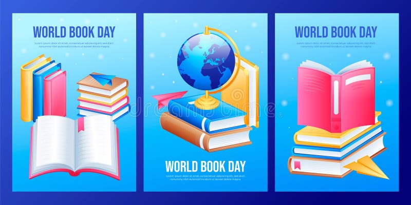 World Book Day Cartoon Card Set Stock Illustration - Illustration of ...