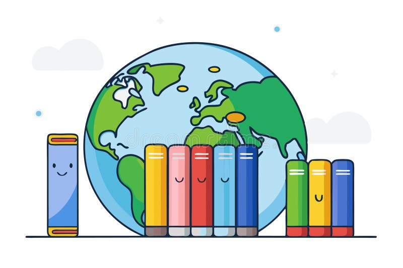 World Book Day Celebration with Stylized Books and a Globe ...