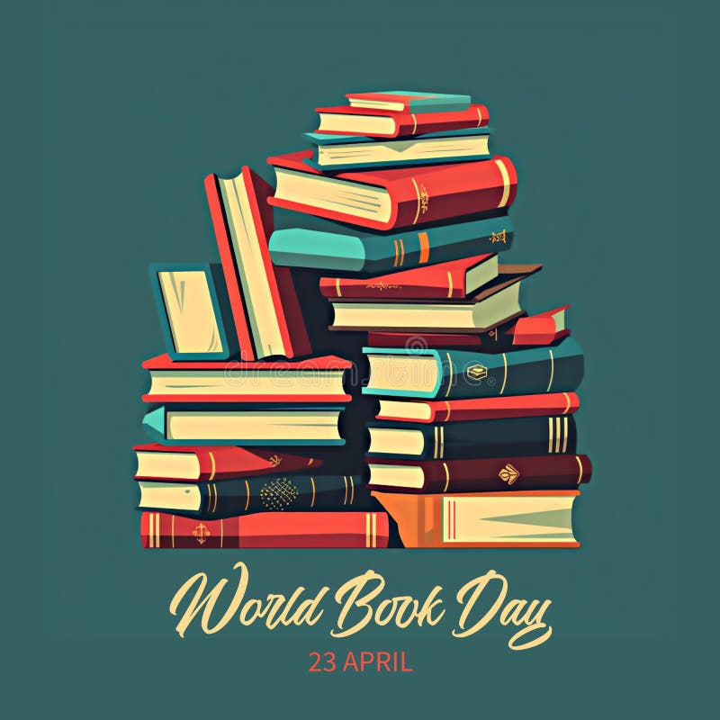 World Book Day Concept. Illustration with Stack of Books. Flat Style ...
