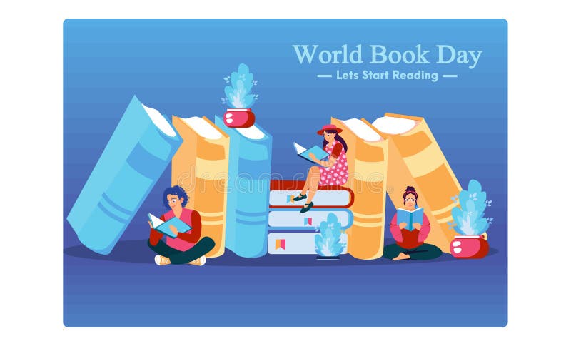World Book Day. a Group of People are Reading a Book Stock Vector ...