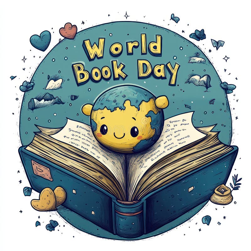 World Book Day Illustration with Globe and Open Book Stock Illustration ...