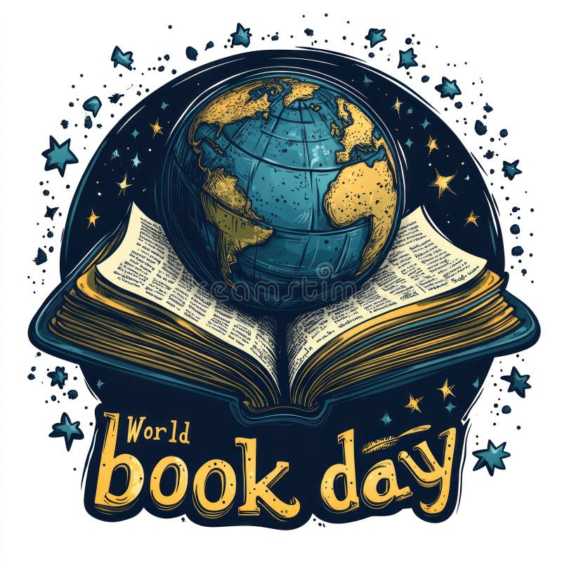 World Book Day Illustration with Globe and Open Book Stock Illustration ...
