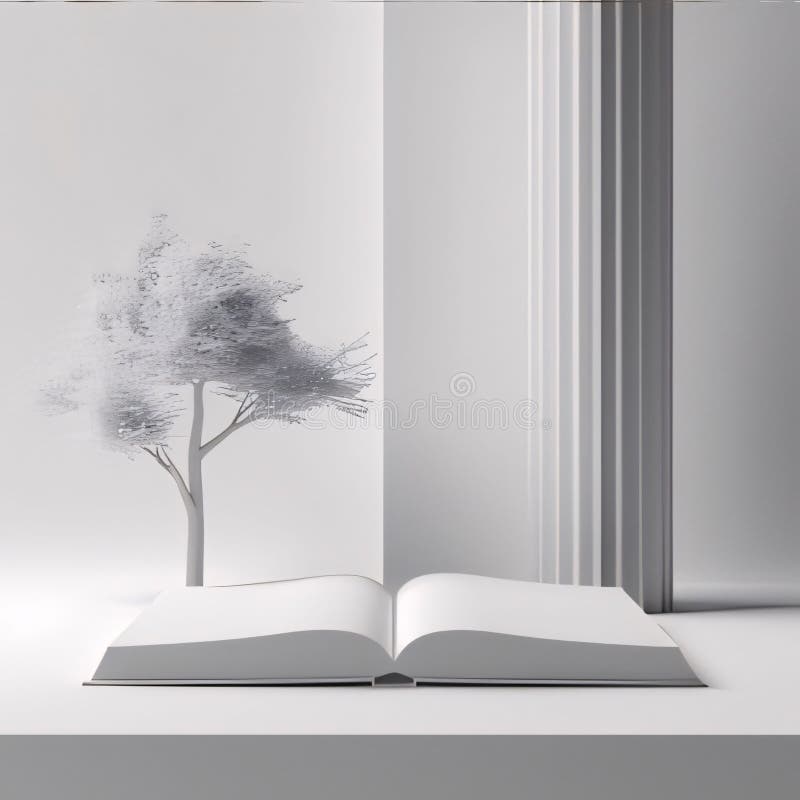Open Book with Tree on a White Background. 3d Rendering Stock ...