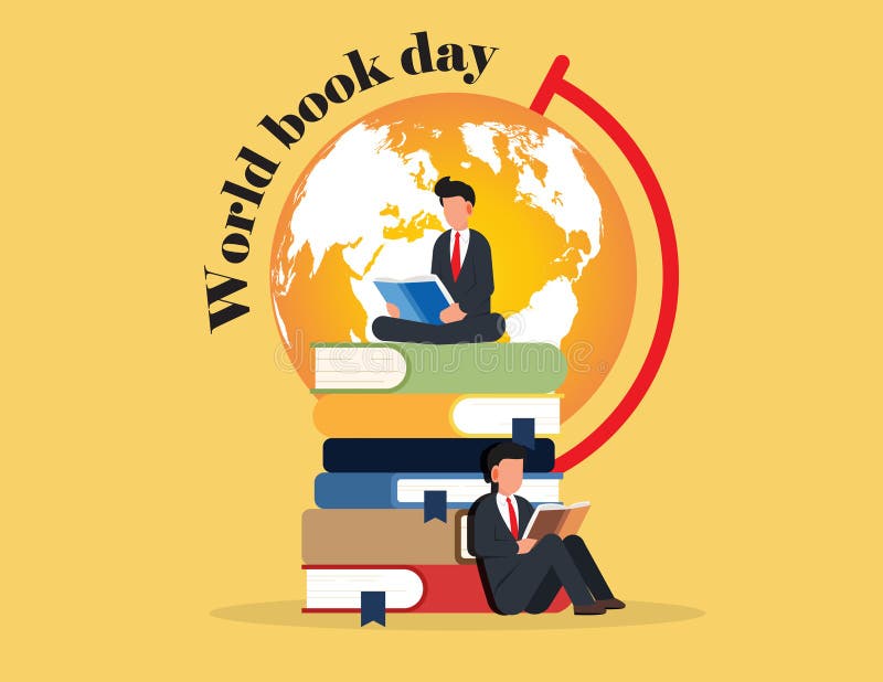 World Book Day. Smart Man Sitting and Reading Book, Flat Vector ...