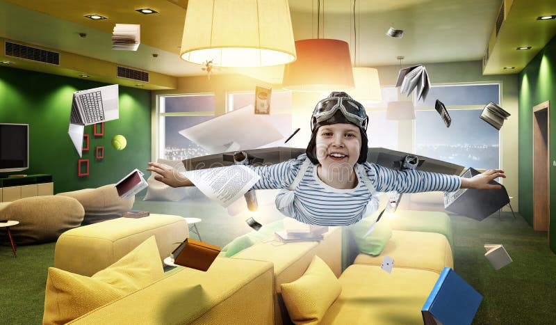 World of Books Concept with Flying Boy Stock Image - Image of ...